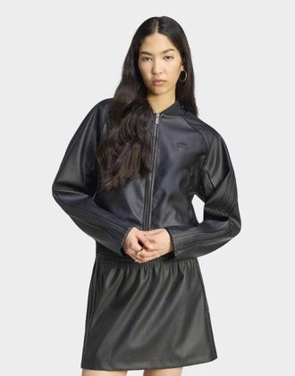 adidas Originals Pleather SST - Trainingsjacke in Schwarz/Kastanienbraun