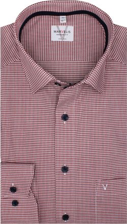 Marvelis Modern Fit Herren Langarm Businesshemd | Rot kariert | New Kent Kragen Gr. 40