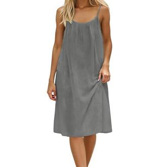 Generic Robe longue d&eacute;contract&eacute;e &agrave; bretelles spaghetti pour femme - Dos nu - Coupe ample et fluide avec poches - Couleur unie - Pour l&eacute;t&eacute;, la plage, les vacan