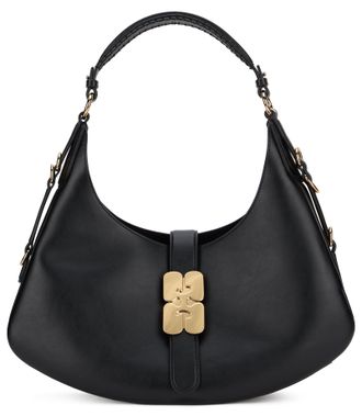 Ganni Womens Shoulder Bag Kat Small Black Lambskin Leather Handbags Hand