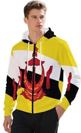 Generic Veste &Agrave; Capuche Homme Enti&egrave;rement Zipp&eacute;e Brunei Imprim&eacute; Drapeau Sweat-Shirt Manches Longues Style Universitaire V&ecirc;tements D&eacute;contract&eacute;s Sweat-Shirt &Agrave; C