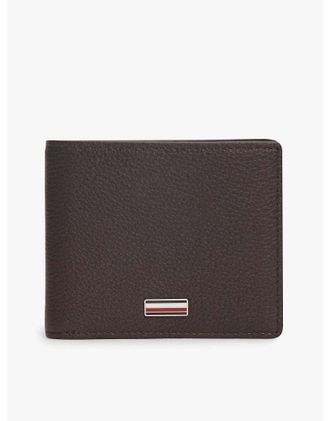 Tommy Hilfiger Portefeuille en cuir &agrave; deux volets avec plaque embl&eacute;matique - Marron fonc&eacute;