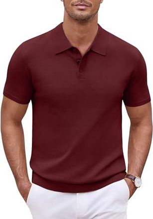 Coofandy Polos pour Hommes Chemise de Golf tricotée à Manches Courtes Chemise en Tricot dété à Coupe régulière Vin Rouge XL