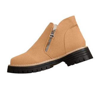 Generic Bottines Chelsea d&eacute;contract&eacute;es pour femme - Coupe large - Style &eacute;l&eacute;gant - Bout rond bas - Talon &eacute;pais - Antid&eacute;rapantes - Fermeture &eacute;clair lat&eacute;rale - C