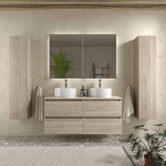 Cygnus Bath Meuble de salle de bain BEQUIA 120cm Naturel Vasque &agrave; poser Porcelaine Centrale