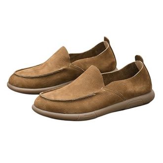 Generic Mocassins r&eacute;tro &agrave; bout rond pour homme - Mocassins confortables et doux - Fait &agrave; la main - En cuir v&eacute;ritable - Chaussures de marche bateau pour homme,