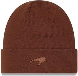 New Era McLaren F1, produit officiel 2025, bonnet tricot&eacute; marron saisonnier