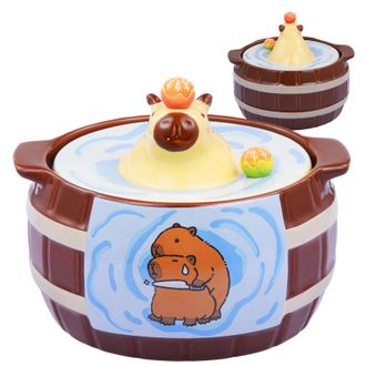 Generico Cartoon-Nudelschale - Suppenbecher aus Keramik, 20 cm, mit Deckel, mikrowellengeeignet, gro&szlig;e Kapazit&auml;t f&uuml;r Fr&uuml;hst&uuml;ck, Getreide, und M&auml;dchen, K&uuml;che