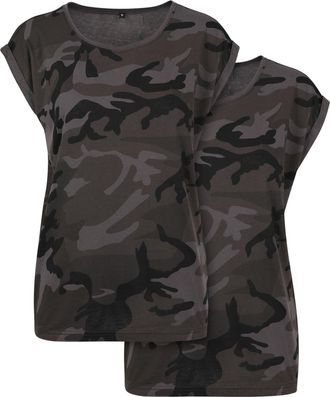 Build Your Brand Damen Ladies Extended Shoulder Camo Tee 2-Pack, Doppelpack T-Shirt im Camo-Muster, lang geschnitten