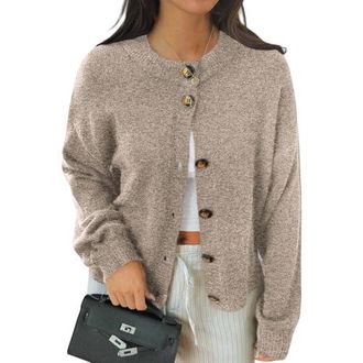 Generic Cardigan tricot&eacute; en cachemire, chandails en tricot cachemire vintage pour femmes, cardigan court boutonn&eacute; sur le devant, pull doux &agrave; col rond, kaki, X