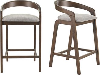 Miliboo Barhocker aus grauem Samteffekt-Textilstoff und dunklem Holz H68 cm (2er-Set) PULSO