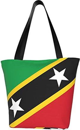 AOOEDM Drapeau de Saint-Kitts-et-Nevis Sac d&eacute;picerie r&eacute;utilisable Sac &agrave; provisions Sac &agrave; bandouli&egrave;re d&eacute;contract&eacute; Sac &agrave; main pour homme Femme Sac de march&eacute; EC