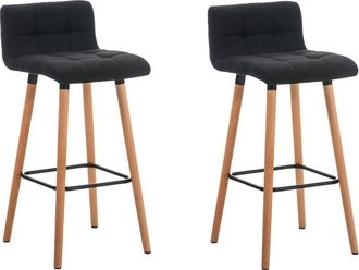 Clp 2er Set Barhocker Lincoln Mit Stoffbezug Und Holzgestell I 2 x Thekenhocker Mit R&uuml;ckenlehne Und Fu&szlig;st&uuml;tze, Farbe:dunkelgrau, Gestell Farbe:Natur