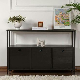 Pier Import Console dentr&eacute;e avec rangement 3 niches, effet bois noir JENA