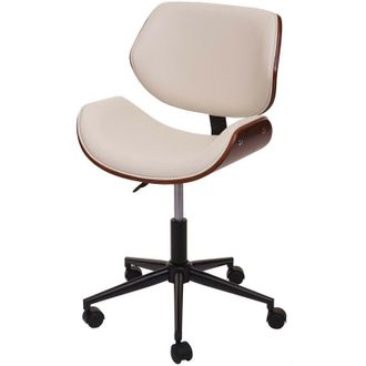 Mendler Chaise de bureau HWC-G25 bois cintr&eacute; aspect noyer r&eacute;tro pivotante r&eacute;glable en hauteur cr&egrave;me