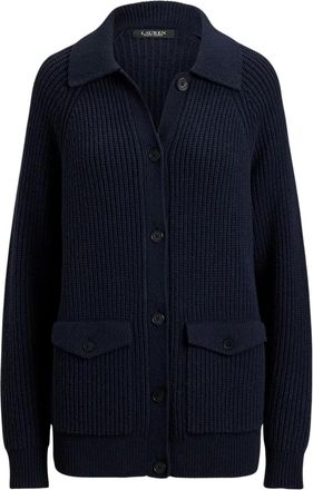 Ralph Lauren Femme, Pulls, Bleu, Taille: 36 FR Cardigan en maille c&ocirc;tel&eacute;e avec col en m&eacute;lange de laine