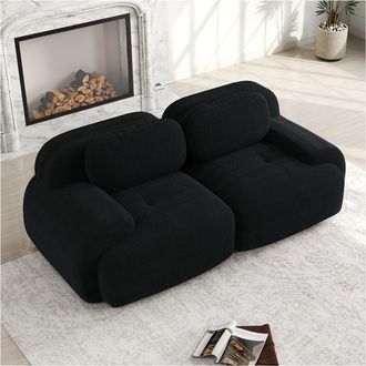 Generic L-f&ouml;rmiges modulares Cordsofa, modulares Ecksofa, Dreisitzer-Sofa, rahmenloses Sofa, ergonomisch, hochelastisch 32D gepolstert, for Wohnzimmer(Negro,2