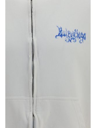 Balenciaga Mens Zip Hoodie Sketchy Full White Cotton Sweatshirts Sweater