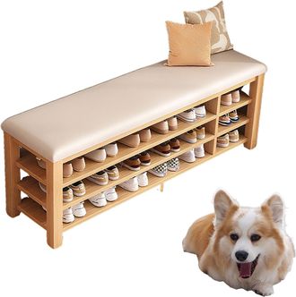 Generic Schuhaufbewahrung für den Eingangsbereich, Bank aus Massivholz, Schuhregal mit Kissen, kleine Sitzbank für den Eingangsbereich, Flurschrank-Organizer 