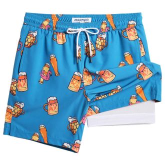 Maamgic 2 in 1 Badehose f&uuml;r Herren mit Kompression Innenhose | 7 Schnelltrocknend Badeshorts M&auml;nner 4 Way Stretch Boardshorts mit Rei&szlig;verschlusstasche Verstel
