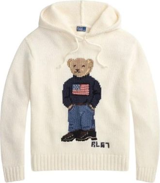 Polo Ralph Lauren Femme, Sweatshirts et sweats &agrave; capuche, Beige, Taille: 44 FR Bear Intarsia Hooded Sweater
