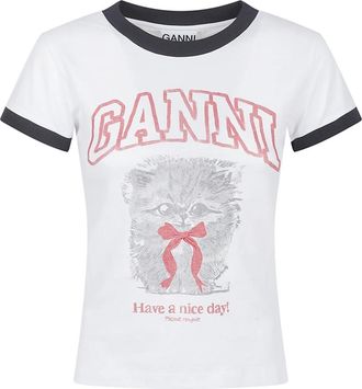 Ganni Femme, Tops, Blanc, Taille: 40 FR T-shirt &agrave; imprim&eacute; graphique