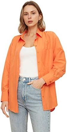 Trendyol Collar Woven Shirt Women Basics tissée à col de Chemise Basique Oversize, Orange, 38 aux Femmes