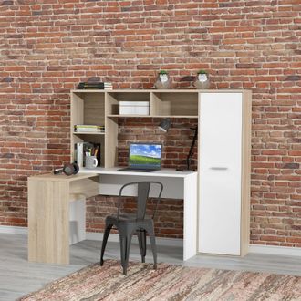 Möbelando Eckschreibtisch >ERIADU< Der ERIADU Schreibtisch in Sonoma Eiche/Weiß (173x152x116 cm) bietet viel Stauraum, Moderne Ästhetik und eine stabile Bauweis