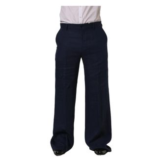 Dolce & Gabbana Homme, Pantalons, Bleu, Taille: M Pantalon en lin &agrave; jambes droites