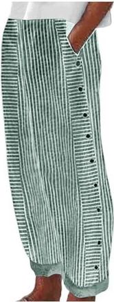 Generic Pantalon en coton et lin pour femme - Jambe large - Pantalon de plage d&eacute;t&eacute; confortable - Pantalon de yoga Palazzo - XIYU26041, Vert, 3XL