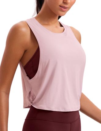 CRZ YOGA Damen Sport Tank Top Ärmelloses Leichte Fitness Crop Top Sommer Yoga Shirt Lässig Oberteile Sporttop Erdbeerrosa 44