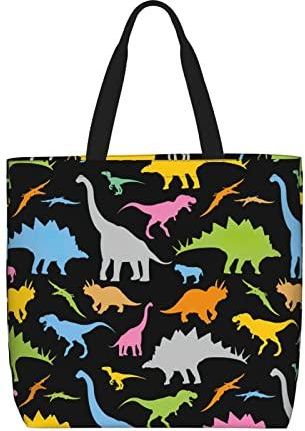Generic Sac Fourre-Tout Motif De Squelette De Dinosaure Noir Et Blanc Sac &Agrave; Main D&eacute;contract&eacute; Lavables Pliable Sacs En Toile, Pour Femmes, Tous Les Jours, Shop