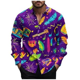 Generic Chemise de bowling colorée boutonnée en satin à manches longues pour homme - Haut décontracté à manches longues pour carnaval, boîte de nuit, soirée d