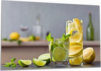 Wallario Herdabdeckplatte/Spritzschutz aus Glas, 2-teilig, 80x52cm, f&uuml;r Ceran- und Induktionsherde, Cocktails mit Limetten und Zitronen