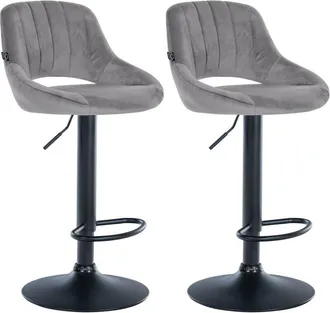 Clp Lot de 2 tabourets de bar Milet en velours Gris fonc&eacute; M&eacute;tal noir mat
