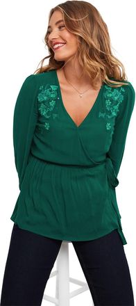 Joe Browns Damen WomensFloral Embroidered Wrap Long Sleeve Tie Side Top Blouse, Green, 8