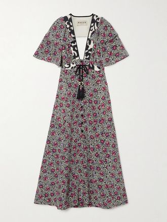 Maison Mayle Flora Mar Maxikleid Aus Cr&ecirc;pe De Chine Aus Seide Mit Blumenprint Und Troddeln - Mehrfarbig