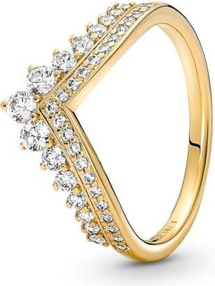 Pandora Pandora Timeless Bague chevron Tiare en métal plaqué or 14 carats avec zircones cubiques transparentes, taille 60