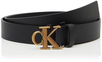 Calvin Klein Monogram Buckle Fixed Belt 35Mm Lv04G7025G Ceintures, Black (Black/Antique Brass), 95 cm Homme