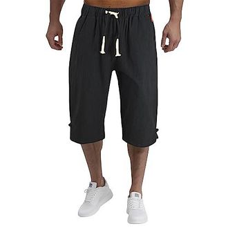 Generic Pantalons courts pour hommes pantalons d&eacute;contract&eacute;s d&eacute;coup&eacute;s pantalons color&eacute;s pantalons solides lin &eacute;t&eacute; hommes pantalons en coton pantalons hommes, N