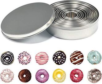 RAGUSO 12 Pcs En Acier Inoxydable Rond Cookie Cutter Cuisson En M&eacute;tal Anneau Moules pour P&acirc;te Fondant Cercle Donut P&acirc;tisserie Donut Cutters Facile &agrave; Utiliser
