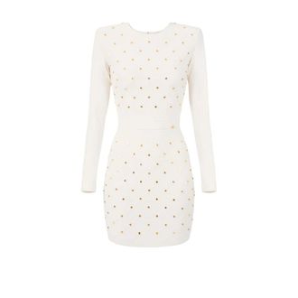 Elisabetta Franchi Mini-Kleid aus Strickstoff mit Schmuckdetails - - Dresses - Damen - Beige - M