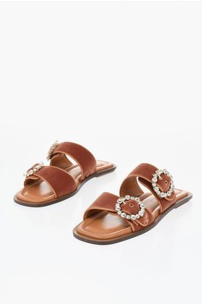 Amato Daniele Velour Sandals with Double Jewel Buckle size 41