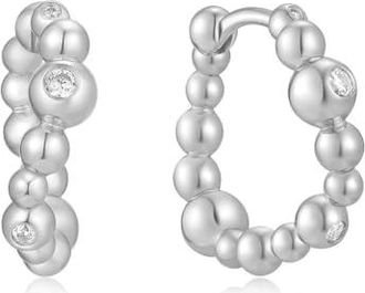 Ania Haie Boucles doreilles mélodiques Poet Bezel - En argent sterling - Avec 6 zircons et perles dorées - Longueur : 16 mm - Avec emballage cadeau