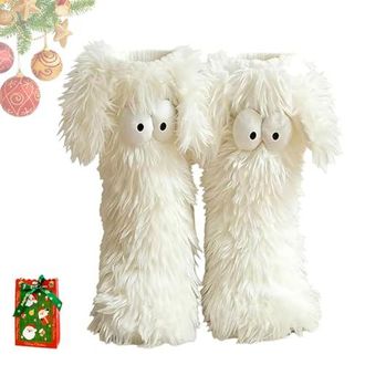 Generic Muffle Friends Chaussettes dhiver chaudes et antid&eacute;rapantes avec de grands yeux mignons en polaire &eacute;paisse, blanc, Taille unique