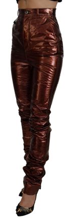 Dolce & Gabbana Womens Metallic Bronze High Waist Skinny Jeans Polyester Clothing