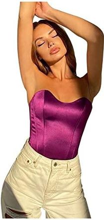 Generic Haut tube dos nu pour femme - Sans bretelles - Bandeau amincissant - Épaules dénudées - Style vintage Y2K - Vêtements de vacances - Couleur unie, viol