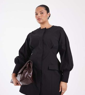 Asos Curve ASOS DESIGN Curve robe blazer courte structur&eacute;e boutonn&eacute;e noire