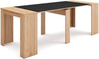 Skraut Home Skraut Home - Table console extensible, Console meuble, 220, Pour 10 personnes, Table à Manger, Style moderne, Chêne et noir