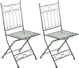 Clp Lot de 2 Chaises de jardin pliables Asina en fer forg&eacute; Vert antique